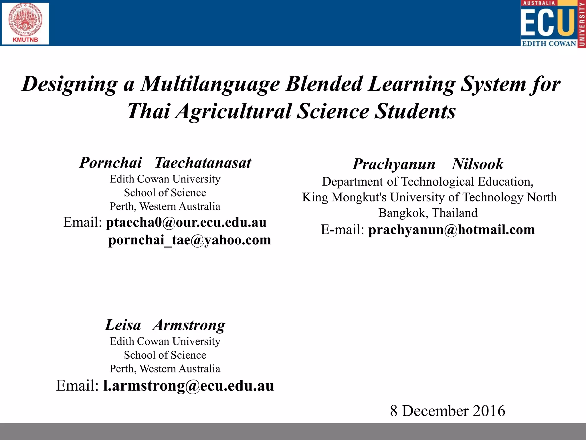 Designing a Multilanguage Blended Learning System for Thai agricultural ...