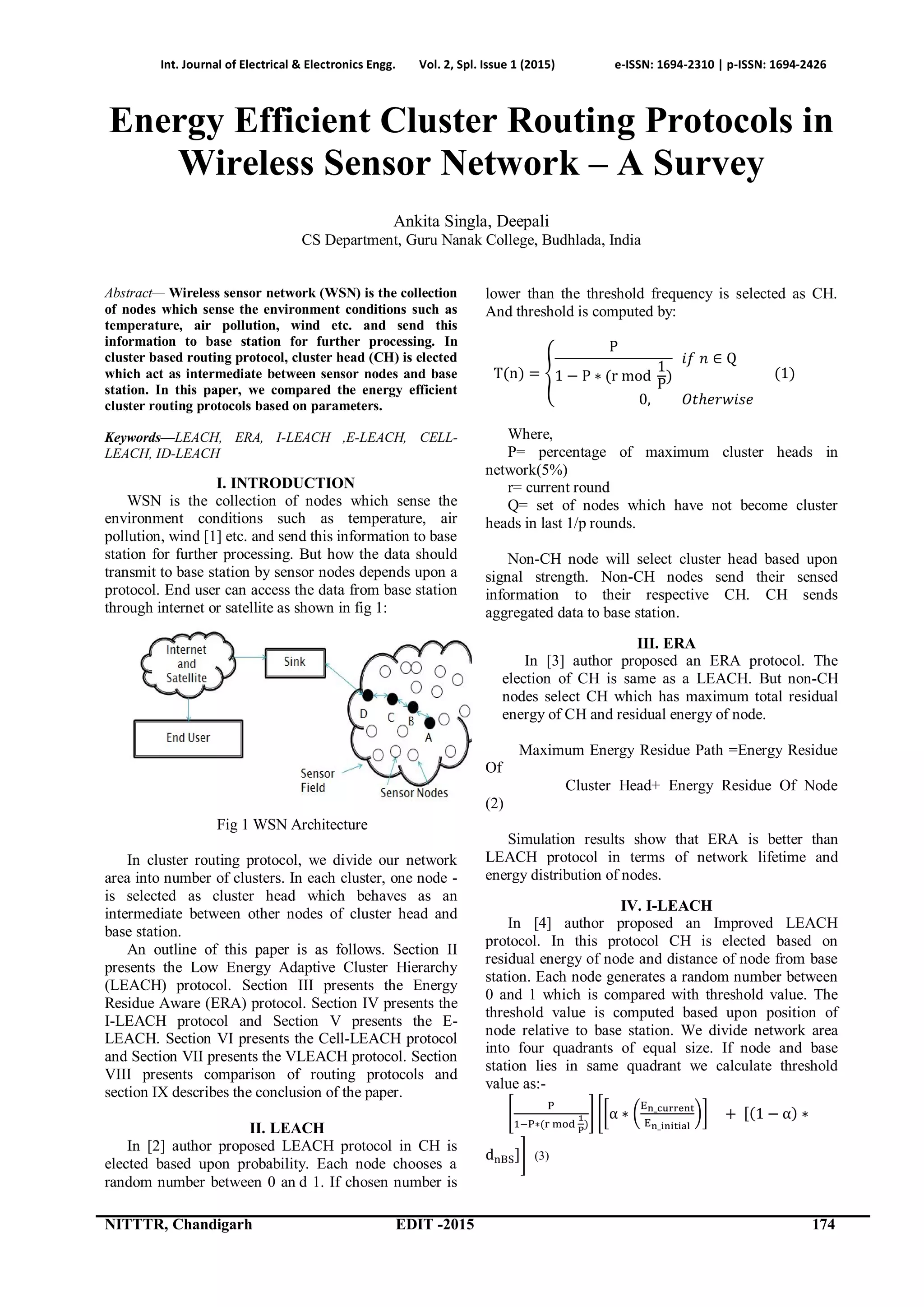 Energy Efficient Cluster Routing Protocols In Wireless Sensor Network A Survey Pdf