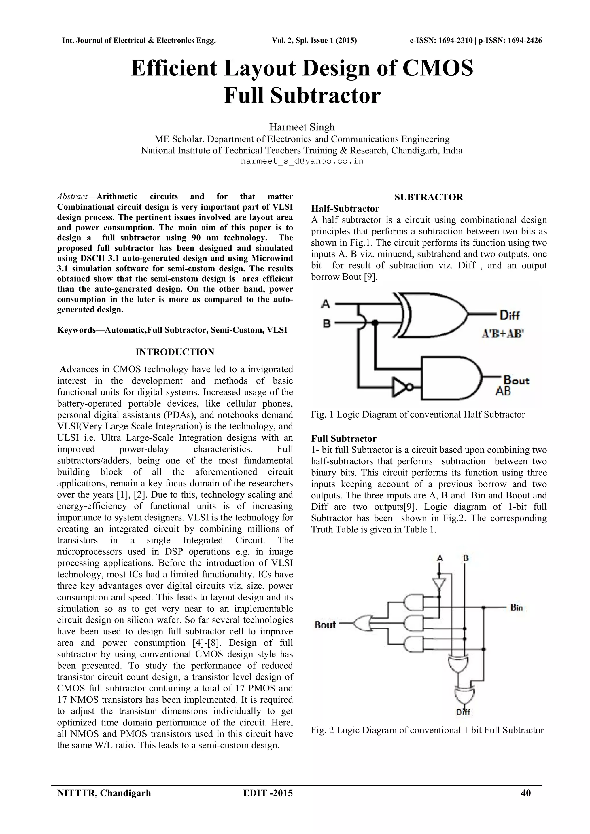 Efficient Layout Design of CMOS Full Subtractor | PDF
