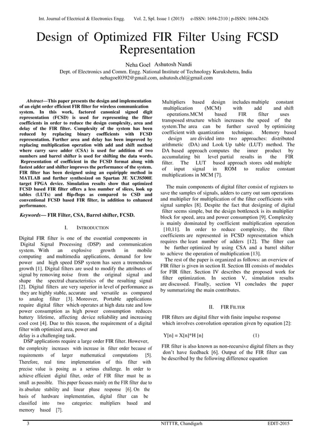 Design of Optimized FIR Filter Using FCSD Representation | PDF | Digital Audio | Computer ...