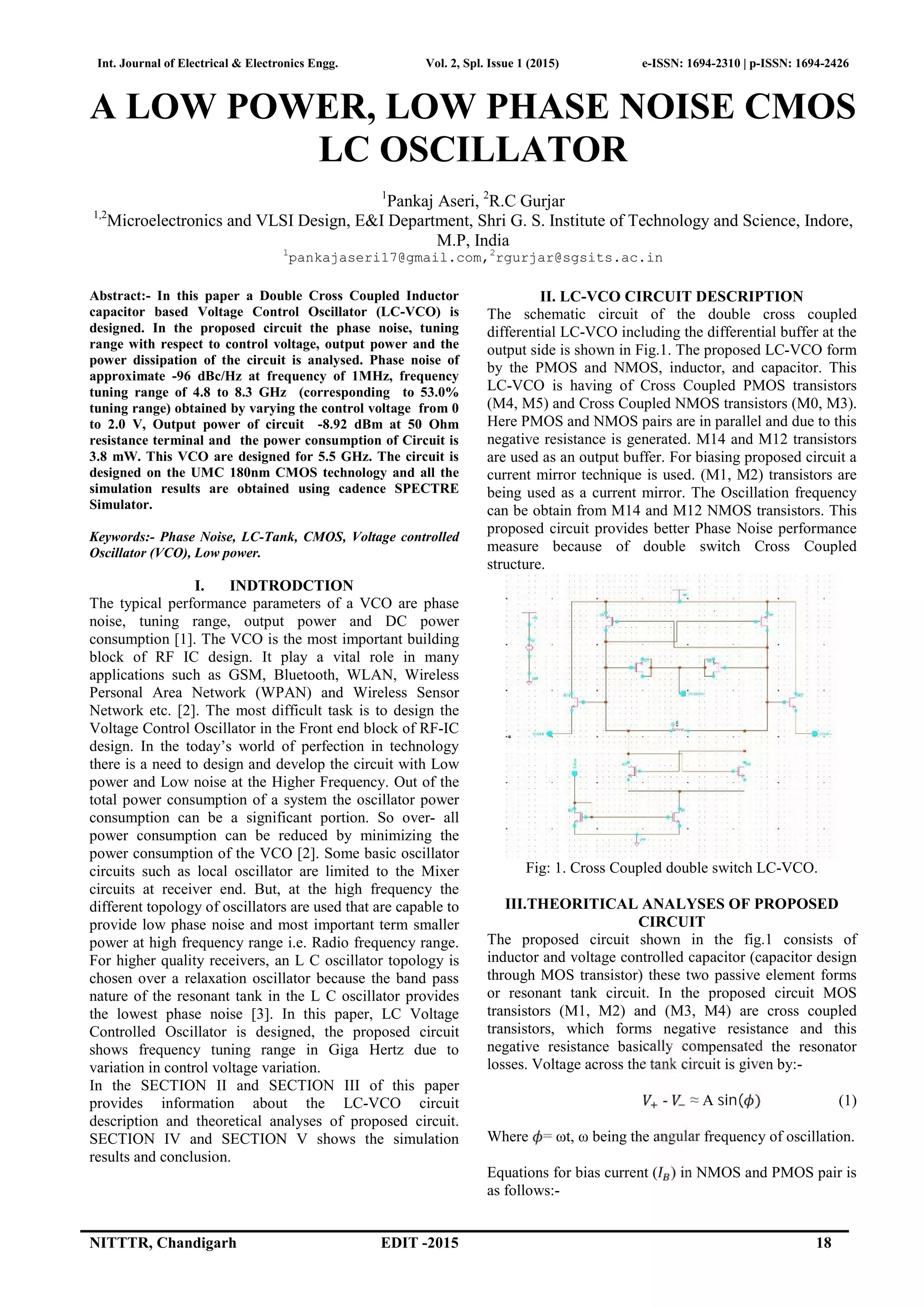 A LOW POWER, LOW PHASE NOISE CMOS LC OSCILLATOR | PDF