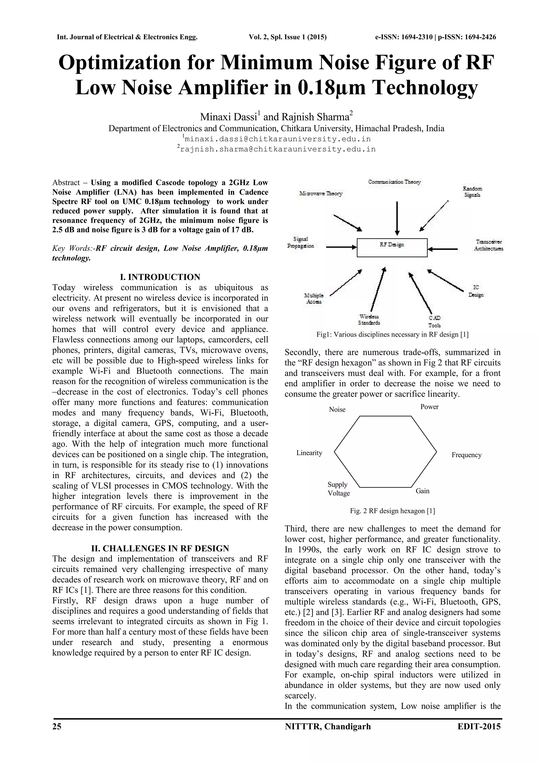 Optimization for Minimum Noise Figure of RF Low Noise Amplifier in 0.18µm Technology | PDF