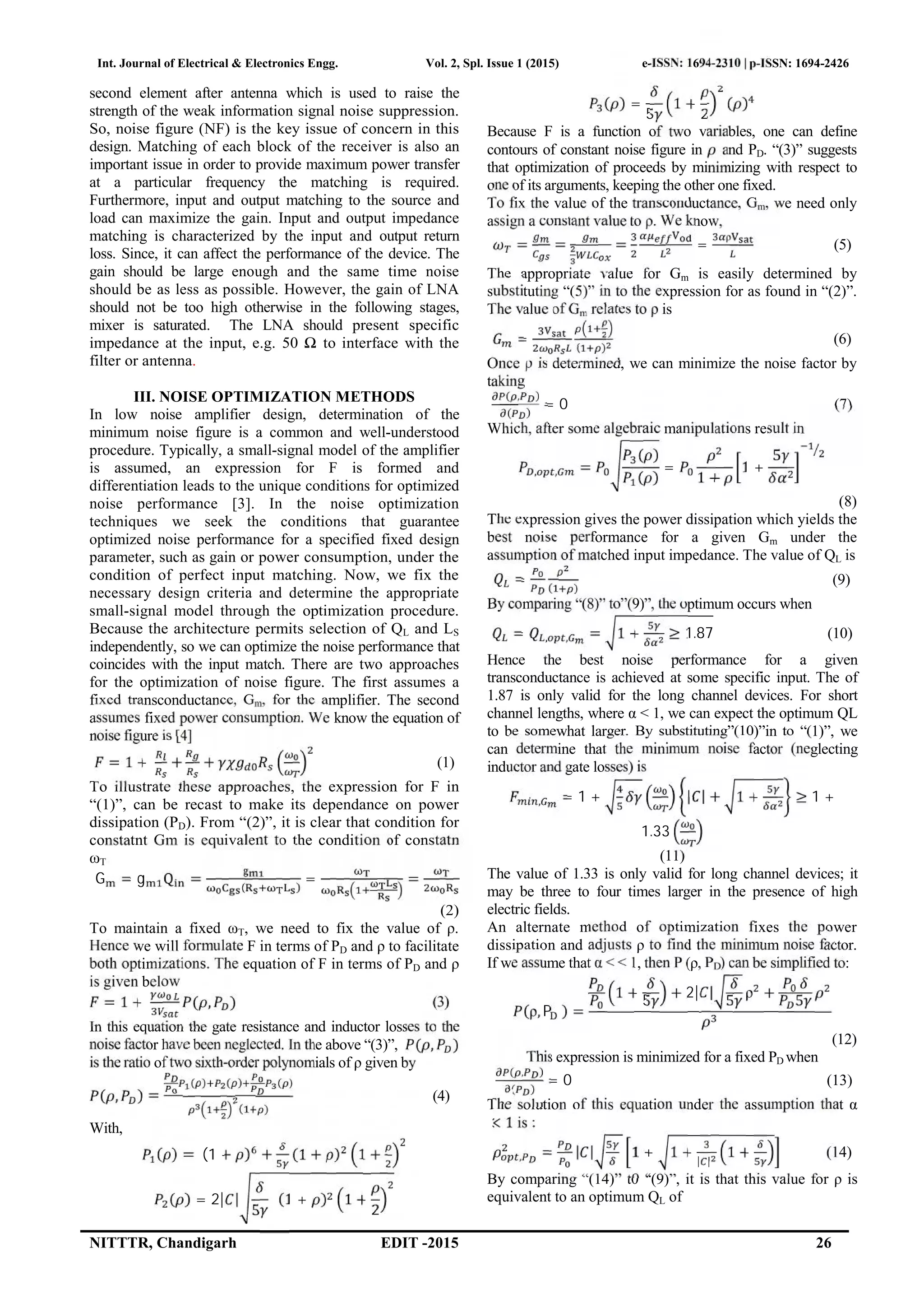 Optimization for Minimum Noise Figure of RF Low Noise Amplifier in 0.18µm Technology | PDF