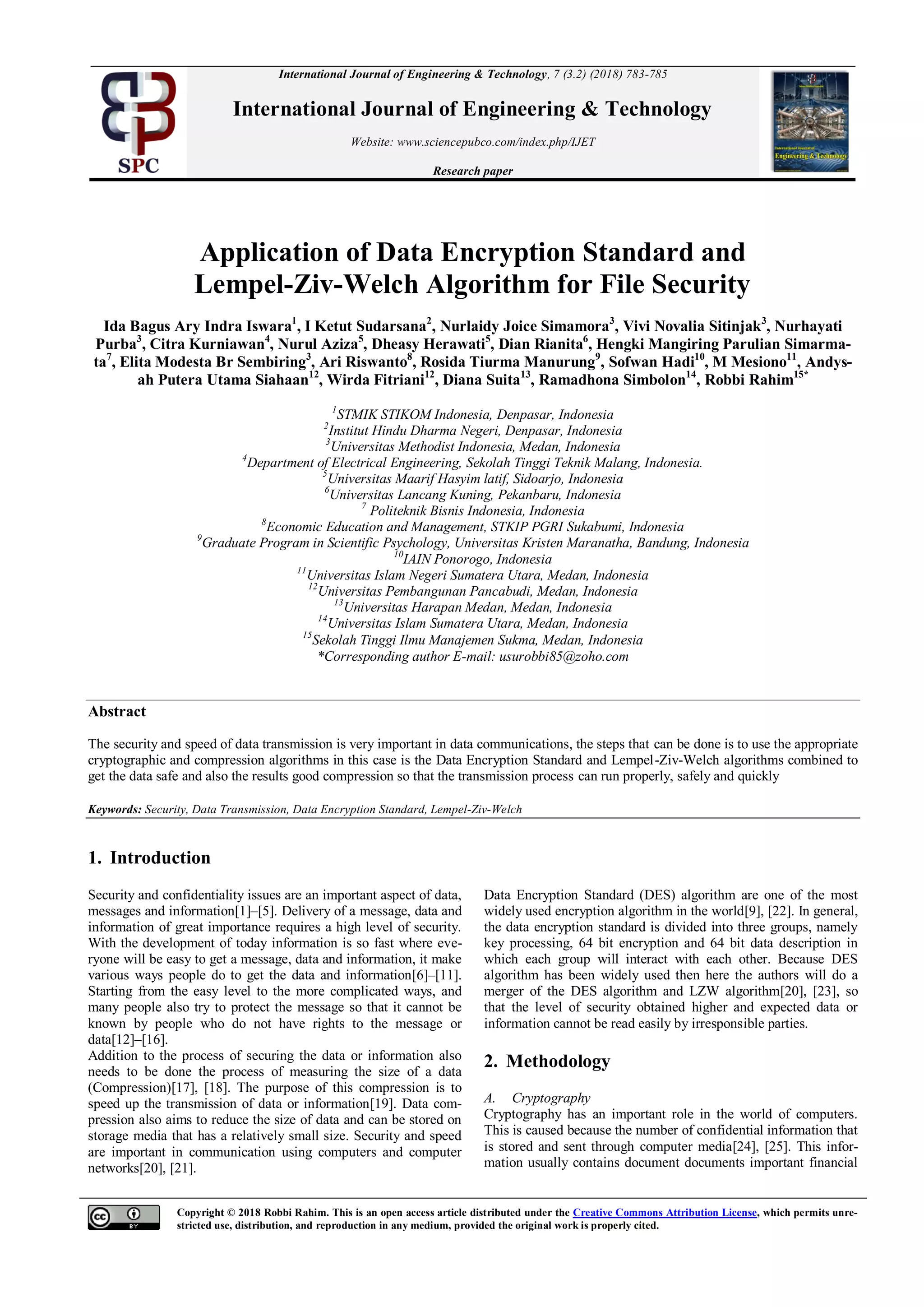 Application Of Data Encryption Standard And Lempel Ziv Welch Algorithm
