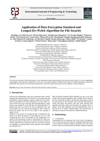 Application of Data Encryption Standard and Lempel-Ziv-Welch Algorithm for File Security | PDF