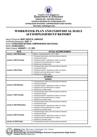 WORK WEEK PLAN AND INDIVIDUAL DAILY ACCOMPLISHMENT REPORT | DOCX