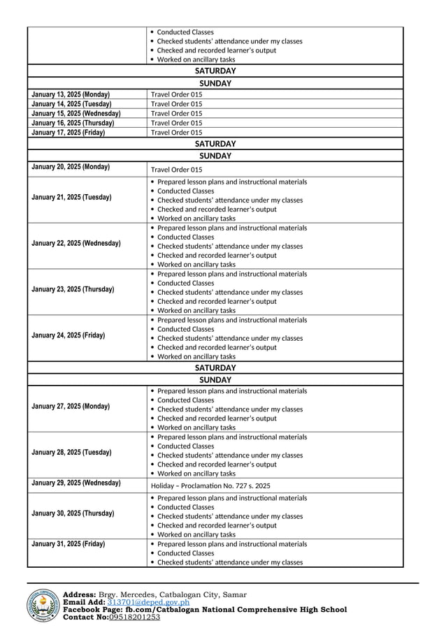 WORK WEEK PLAN AND INDIVIDUAL DAILY ACCOMPLISHMENT REPORT | PDF