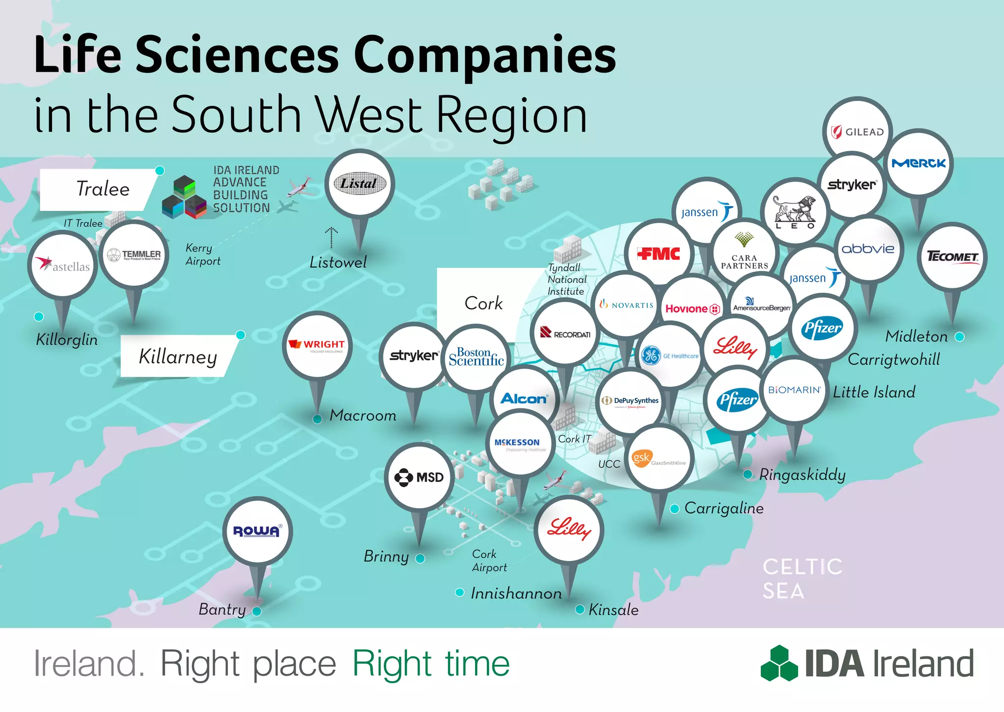 Life Sciences Companies in the South West Region Ireland Map | PPT