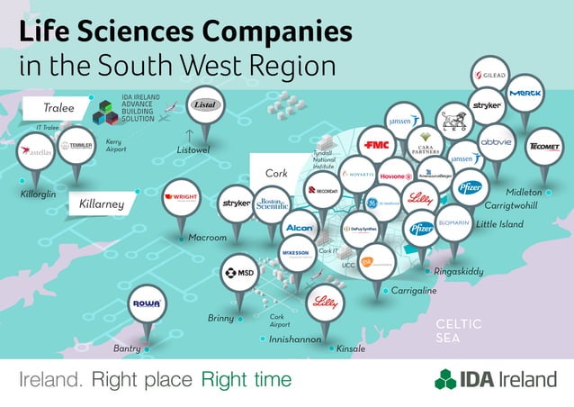 Life Sciences Companies in the South West Region Ireland Map | PPT