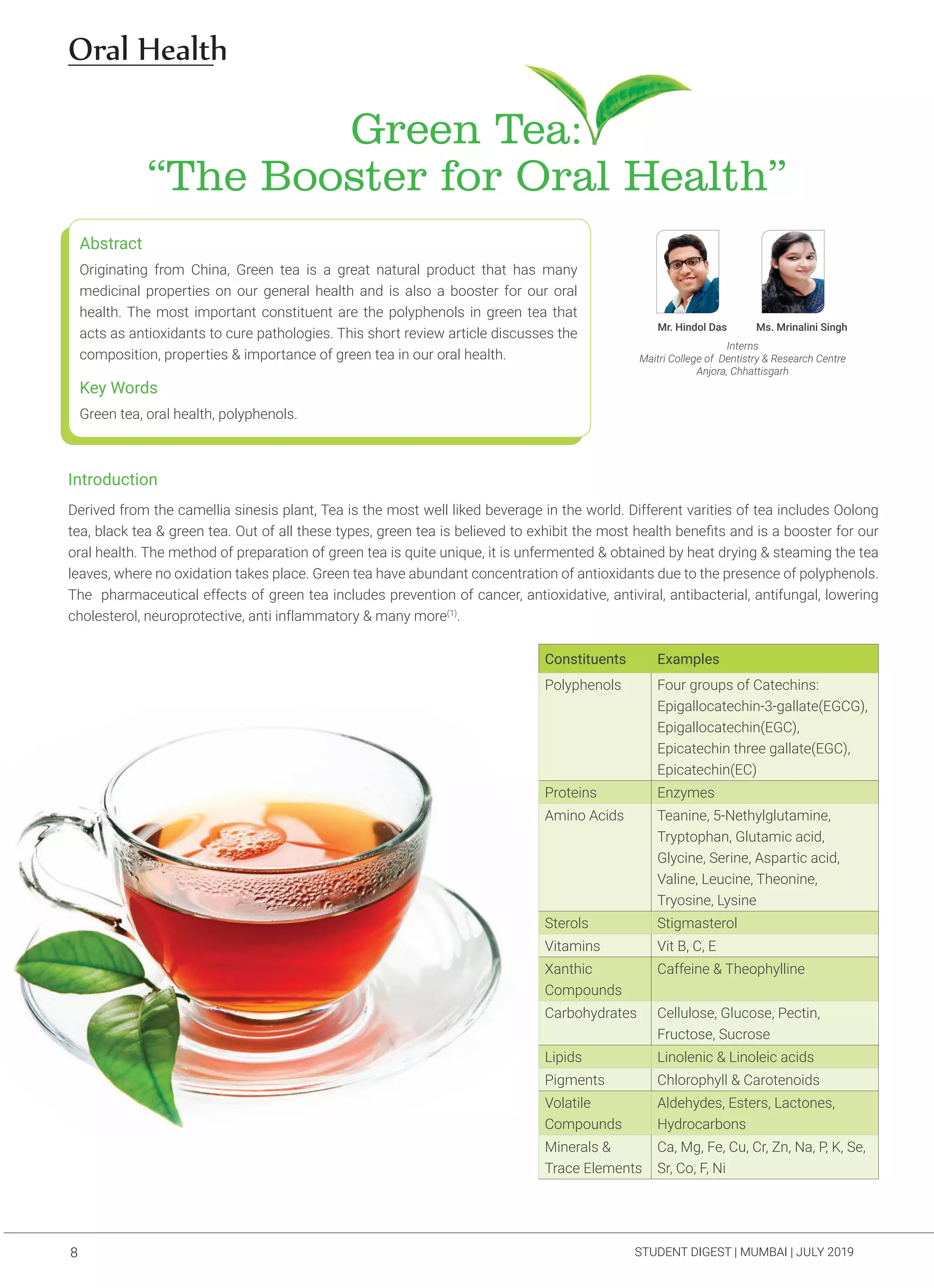 Green Tea: "The Booster for Oral Health"- IDA Student Digest | PDF