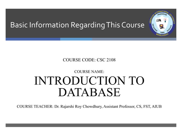 Introduction to Databse . slide of AIUB. | PDF