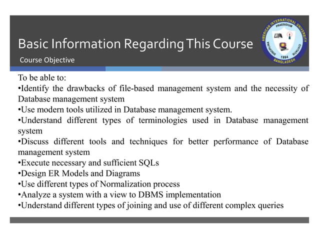 Introduction to Databse . slide of AIUB. | PDF