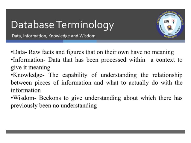 Introduction to Databse . slide of AIUB. | PDF