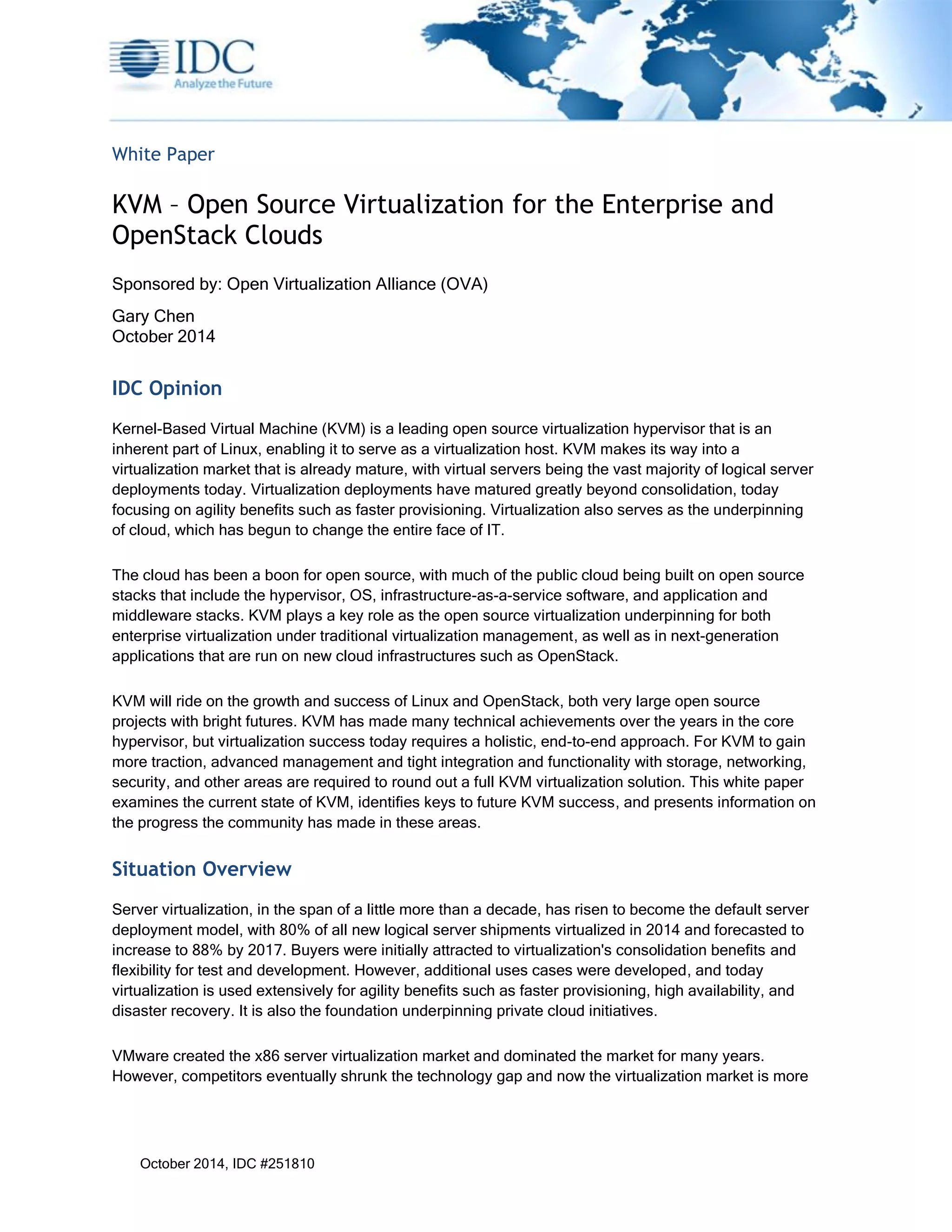 Idc white paper kvm – open source virtualization for the enterprise and open stack clouds ...