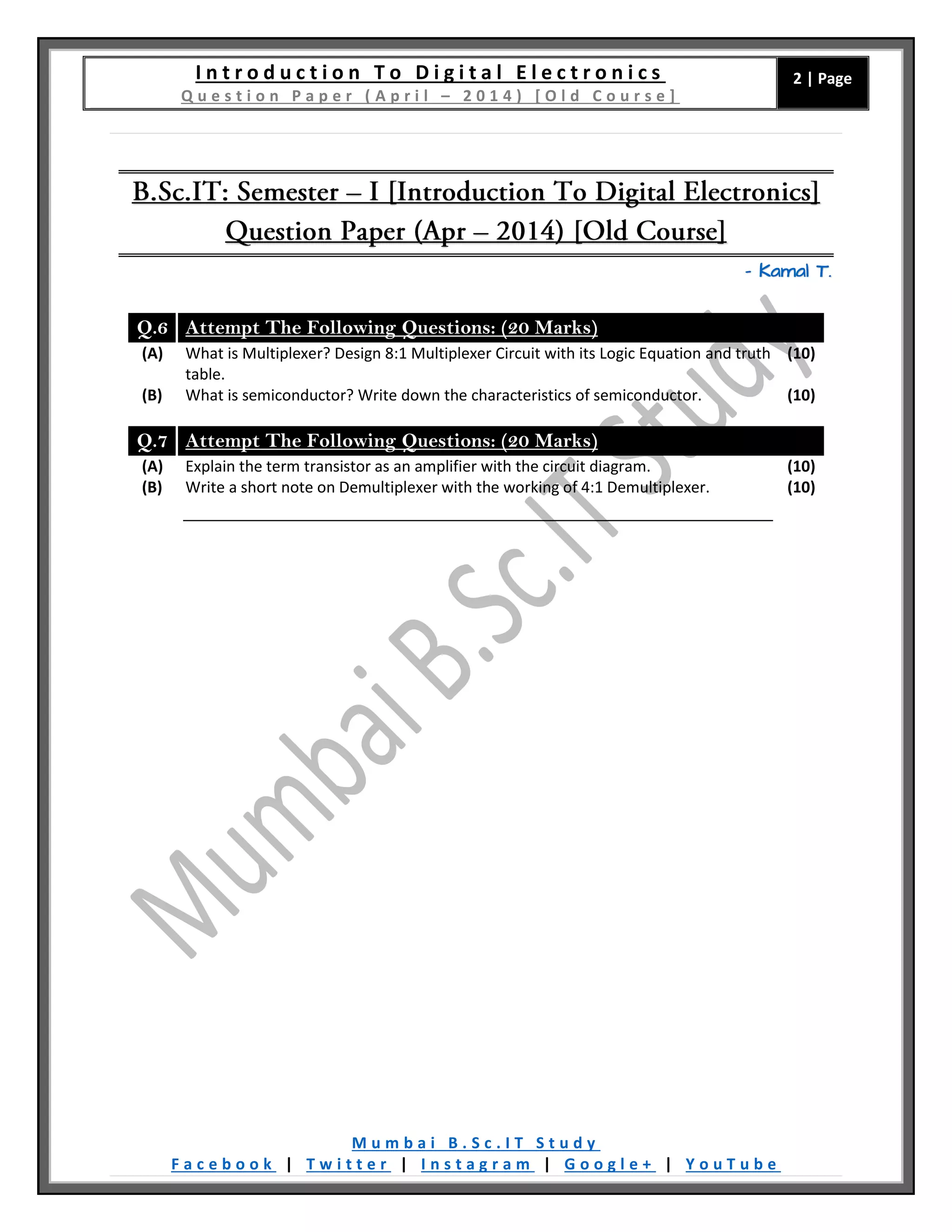 [Question Paper] Introduction To Digital Electronics (Old Course ...
