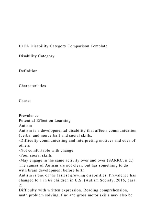 IDEA Disability Category Comparison TemplateDisability C.docx