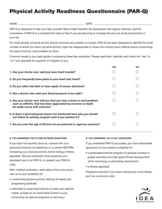 Physical Activity Readiness Questionnaire | PDF