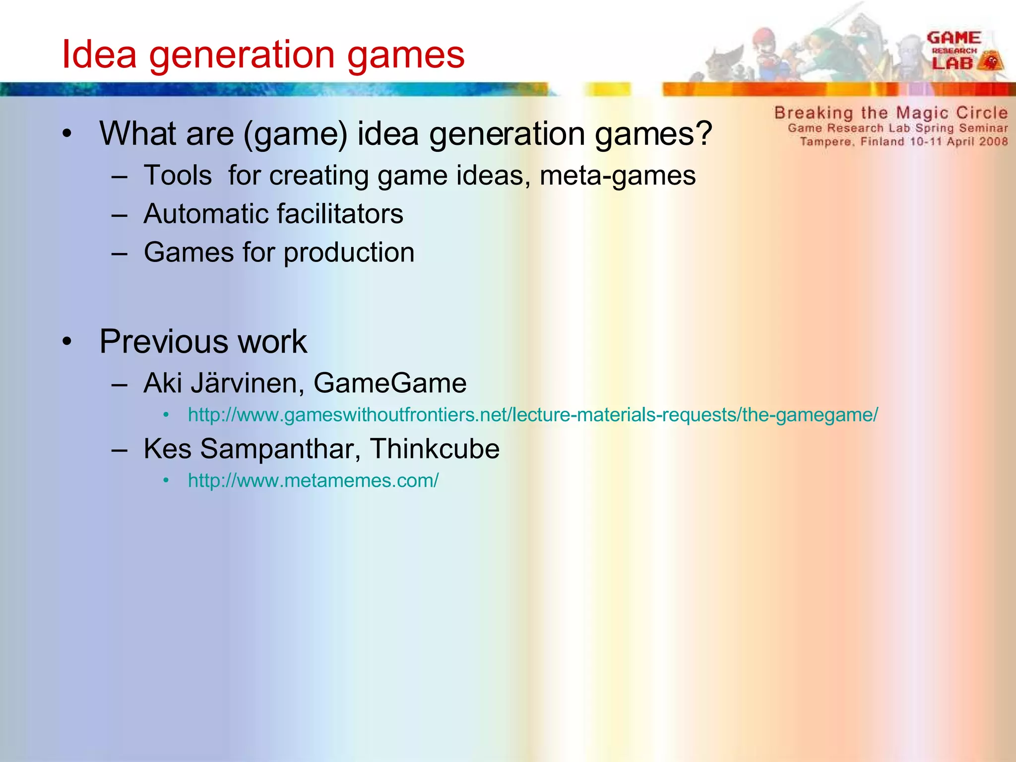 Game Idea Generation Games | PPT