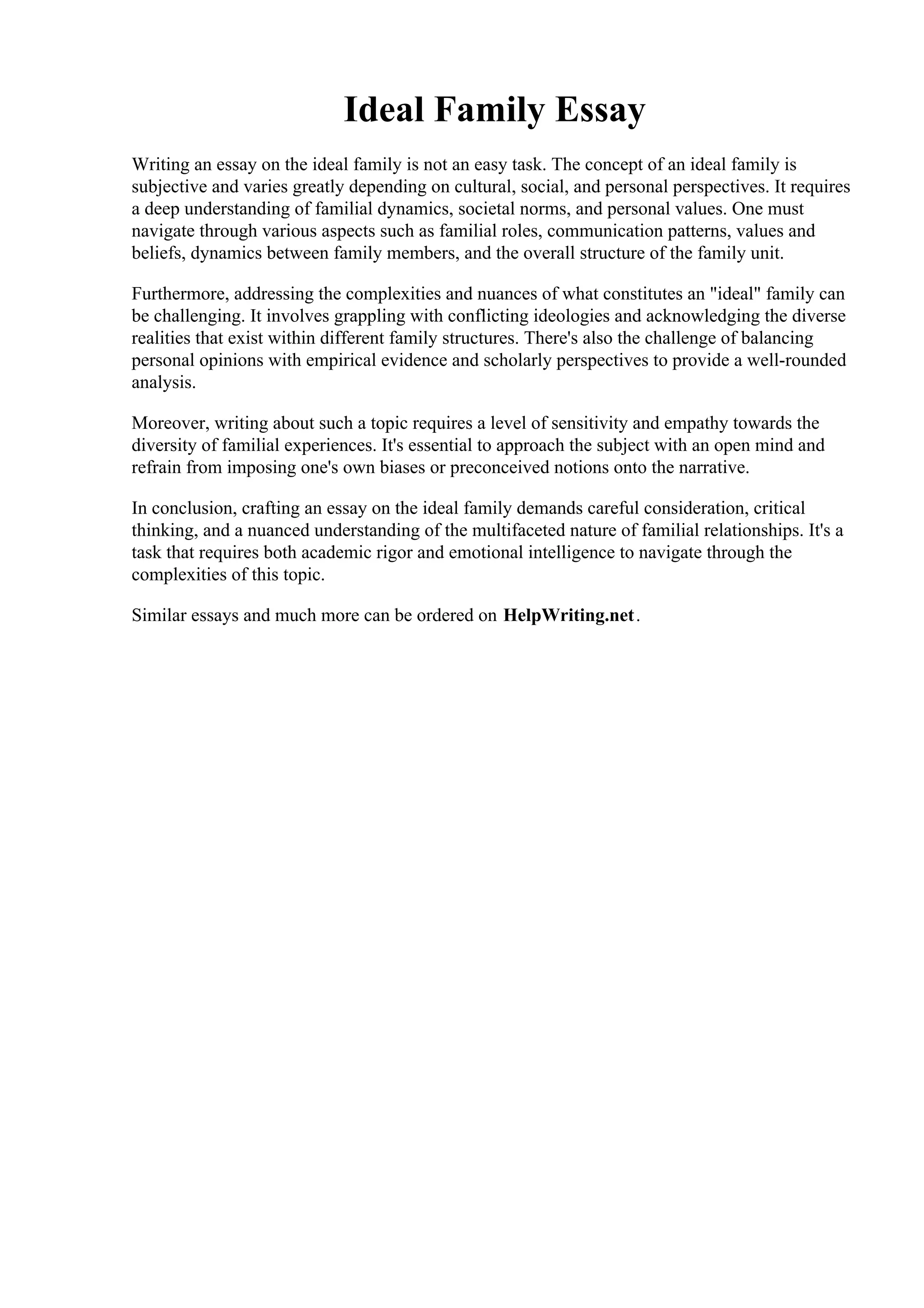 Ideal Family Essay. My Family Essay The Ideal Family Structure - Study ...