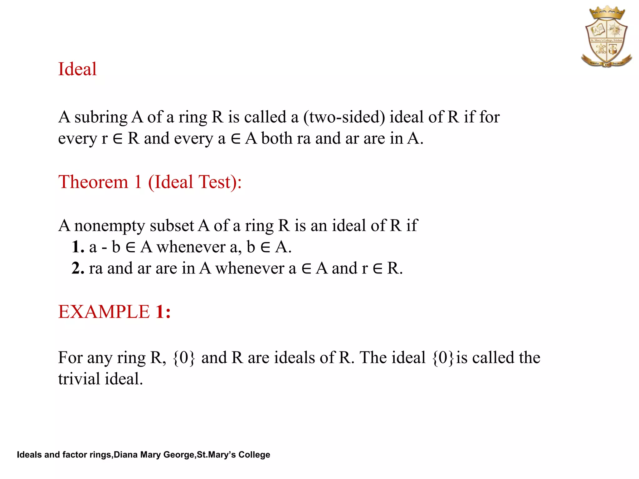 Ideals and factor rings | PDF