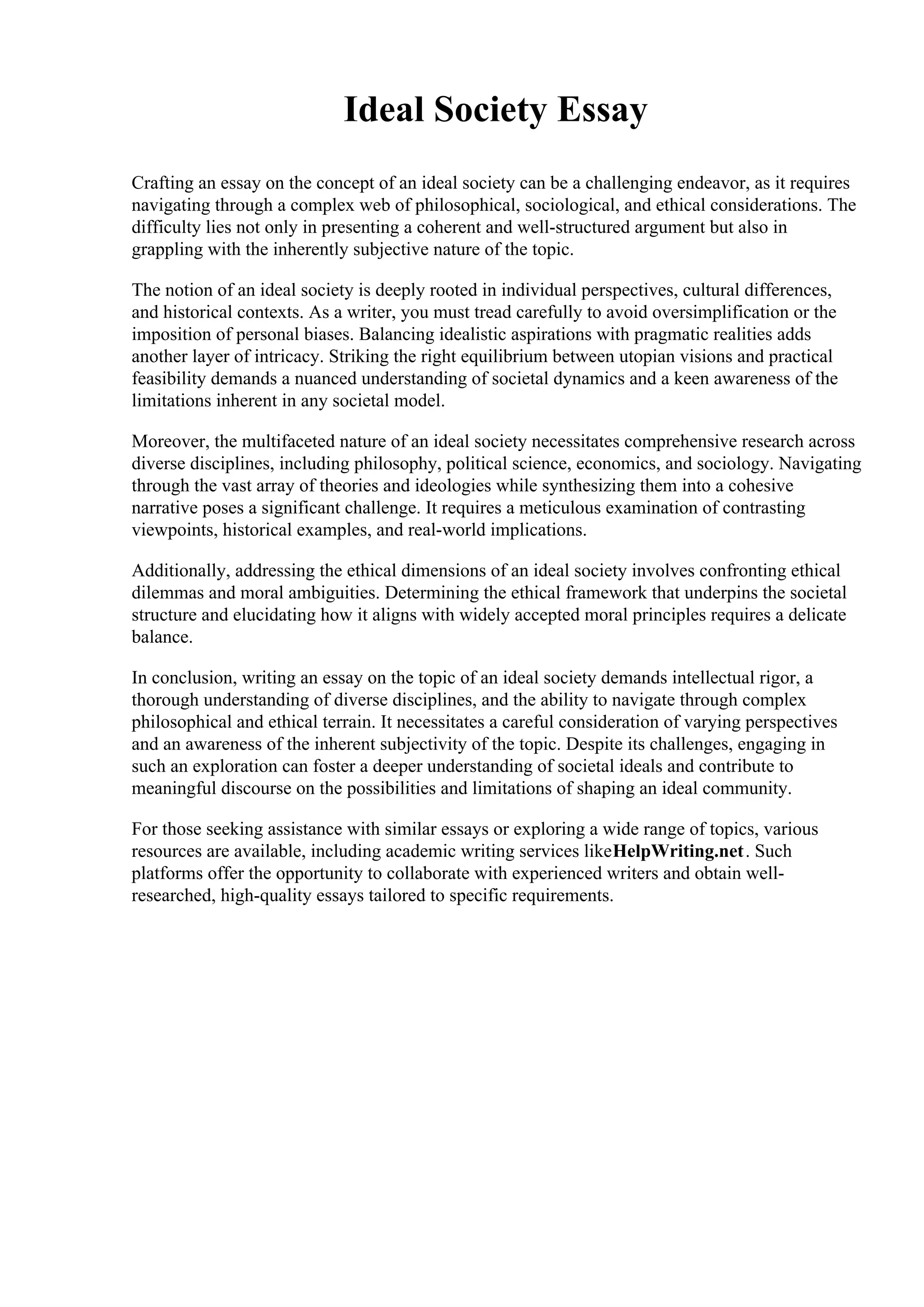 Ideal Society Essay Pdf