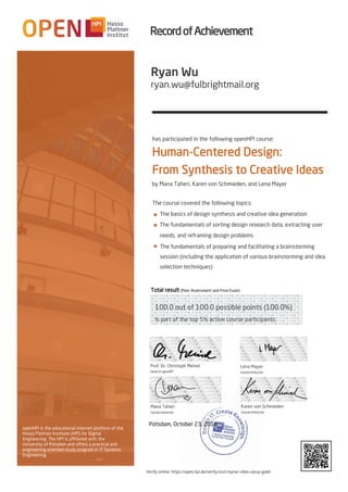 Record of Achievement: Human Centered Design Course at HPI | PDF