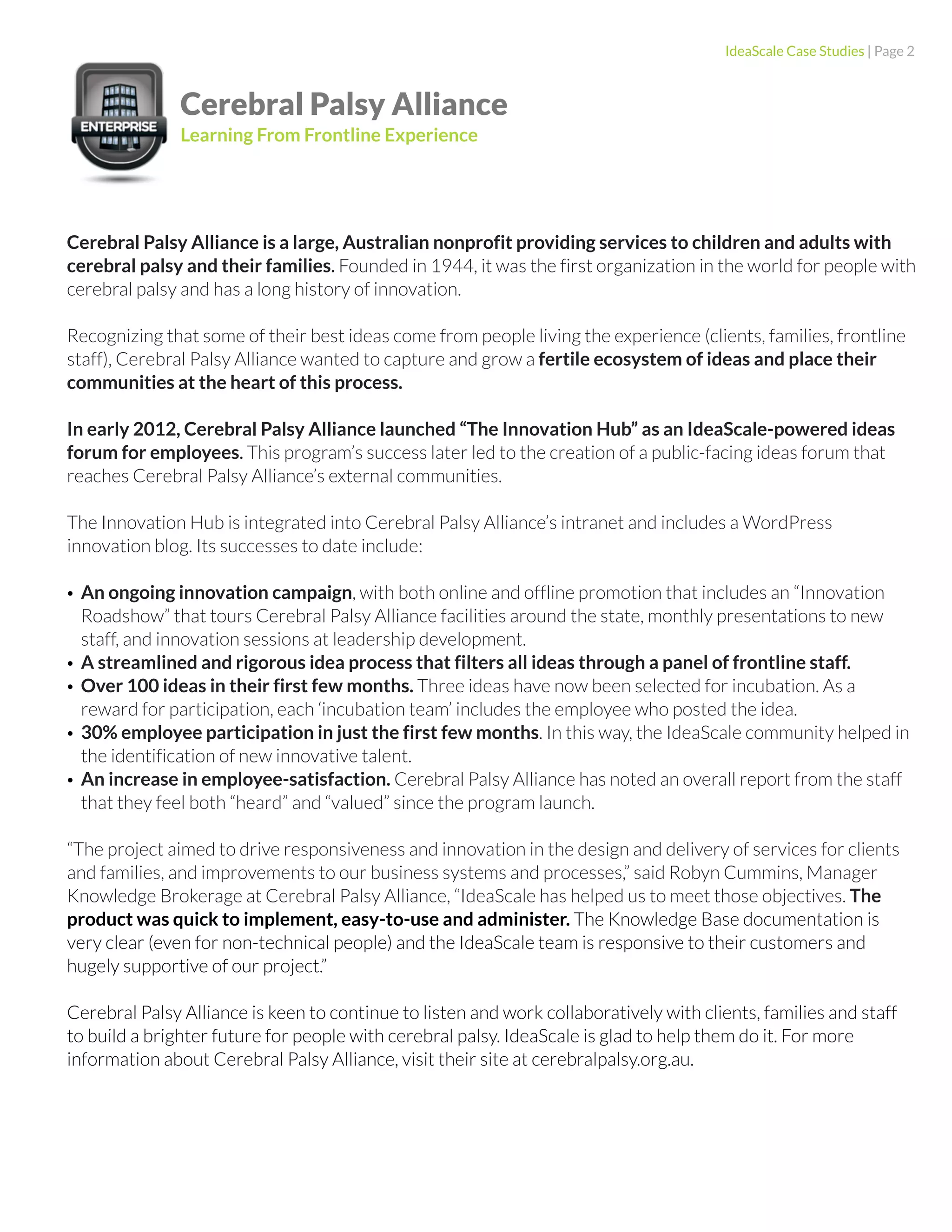 Case Study: Cerebral Palsy Alliance | PDF
