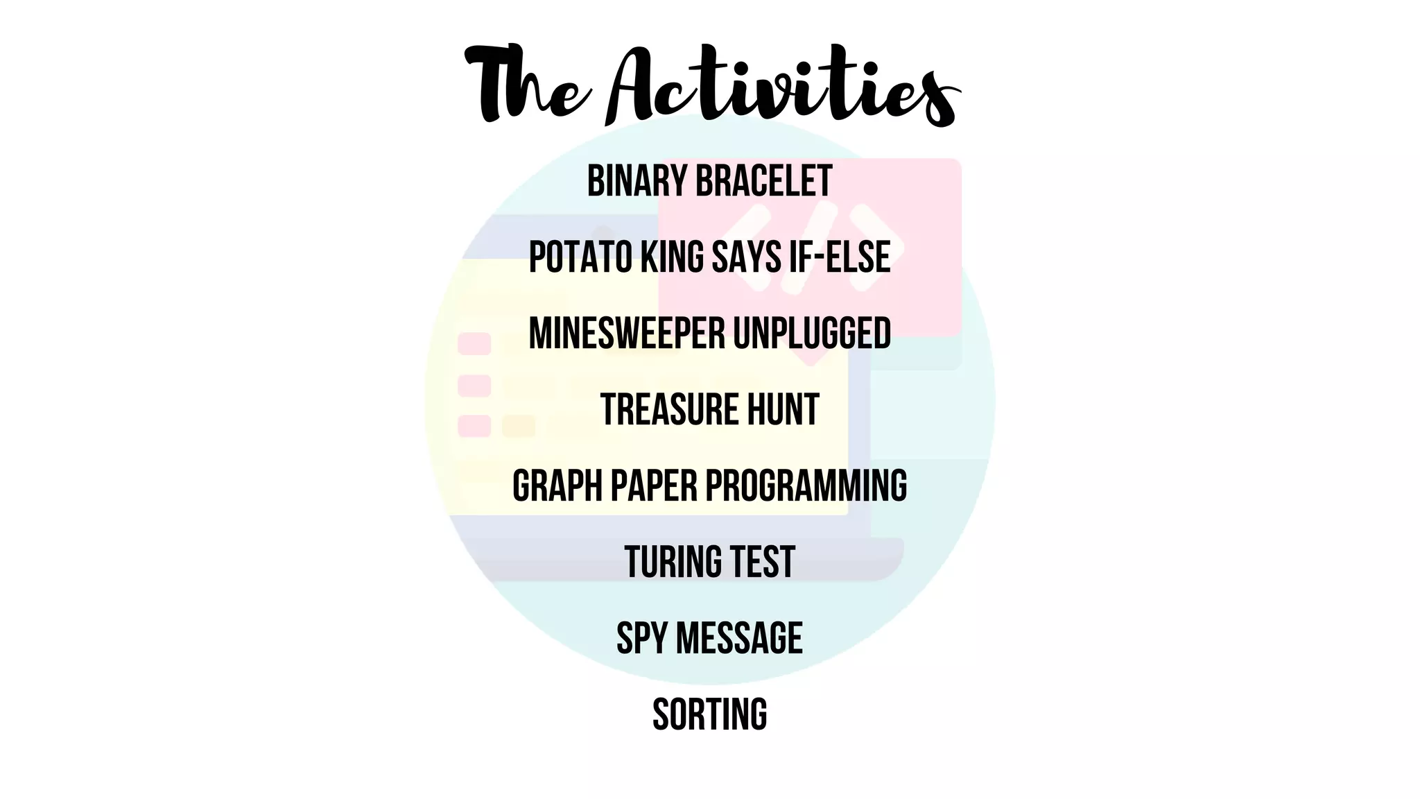 Ideas For Activities To Teach Coding And Computer Science Ppt