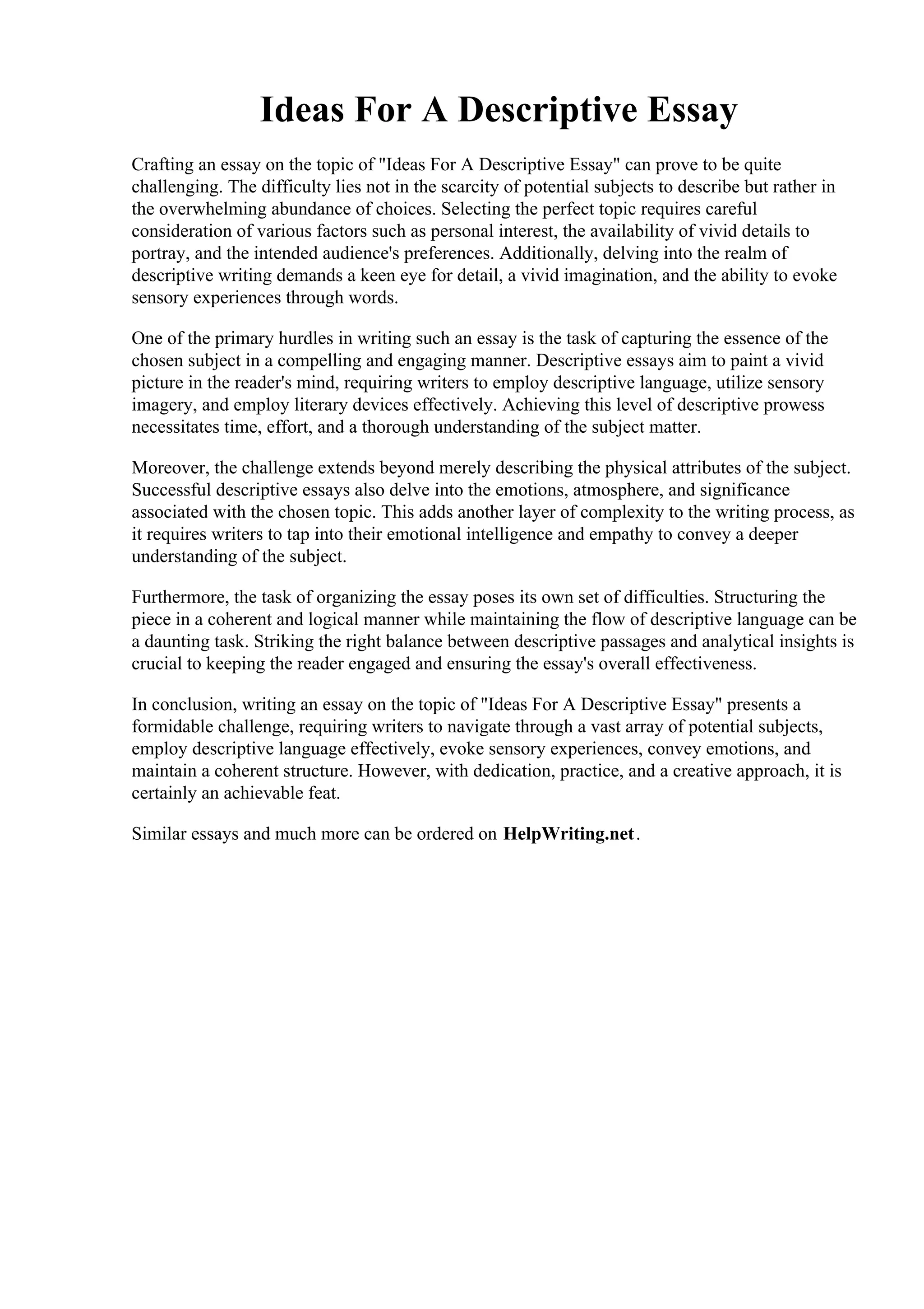 Ideas For A Descriptive Essay. Pictures To Help With Descriptive ...