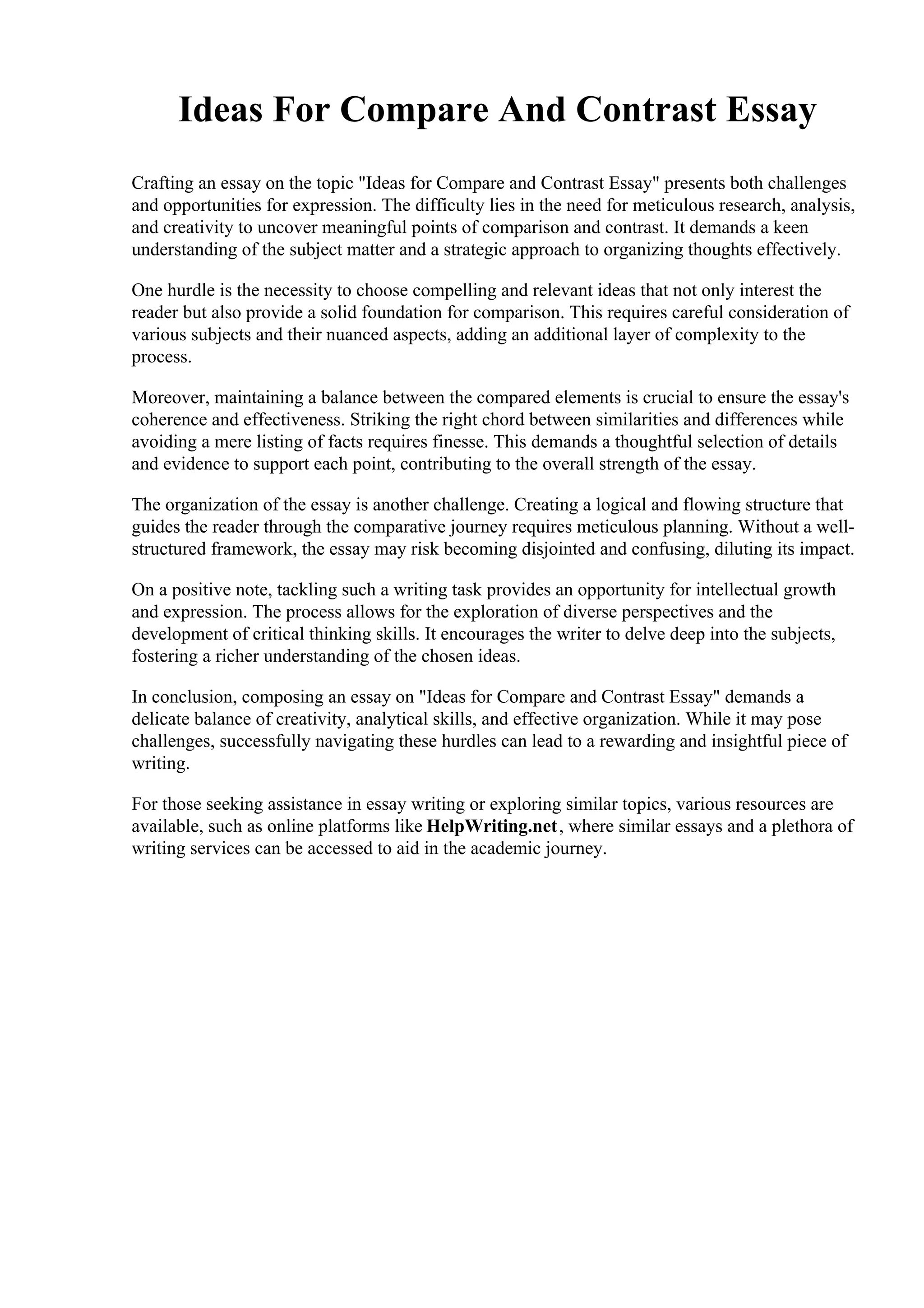 Ideas For Compare And Contrast Essay.pdf