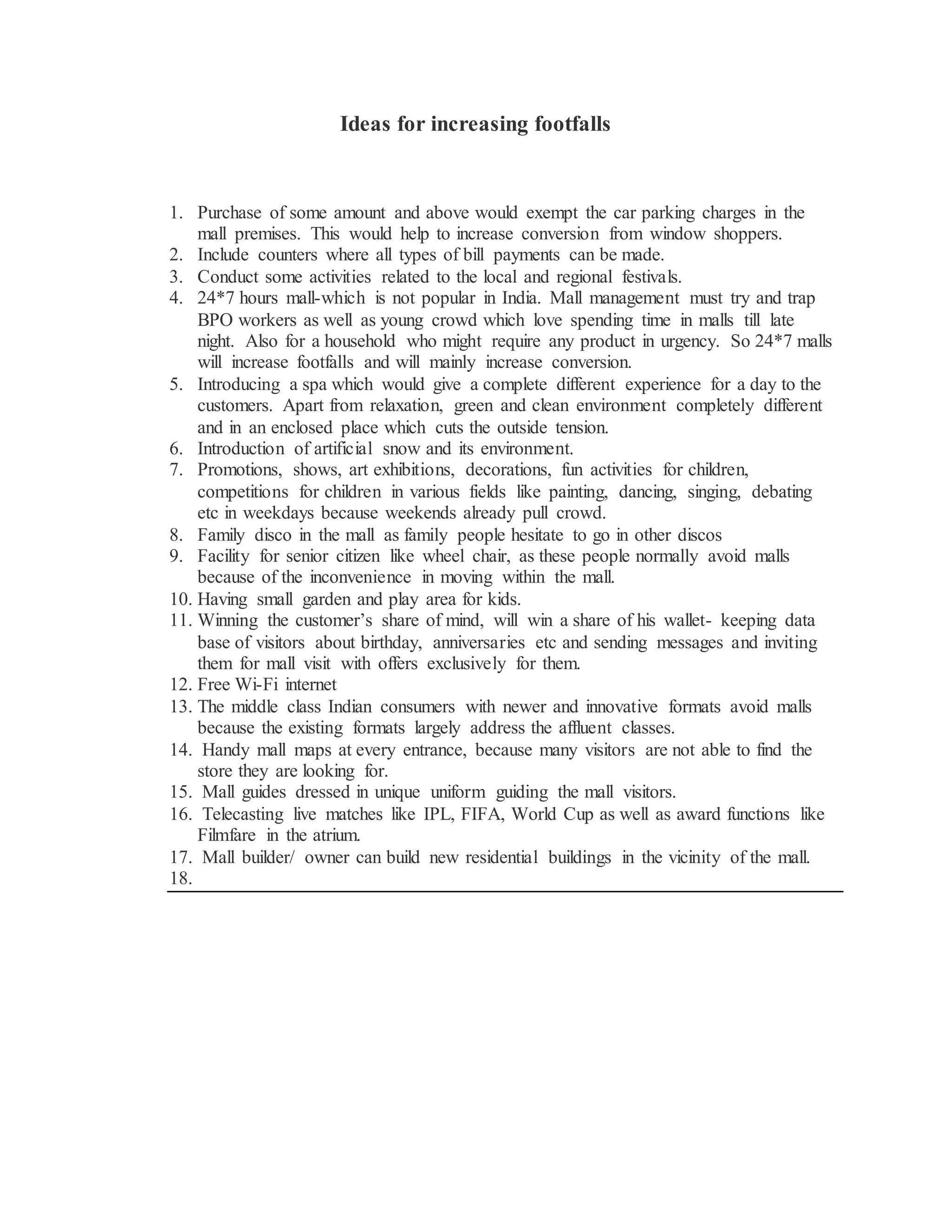 Ideas for increasing footfalls | DOCX