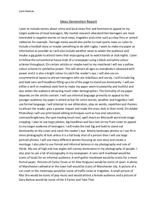 Ideas generation report