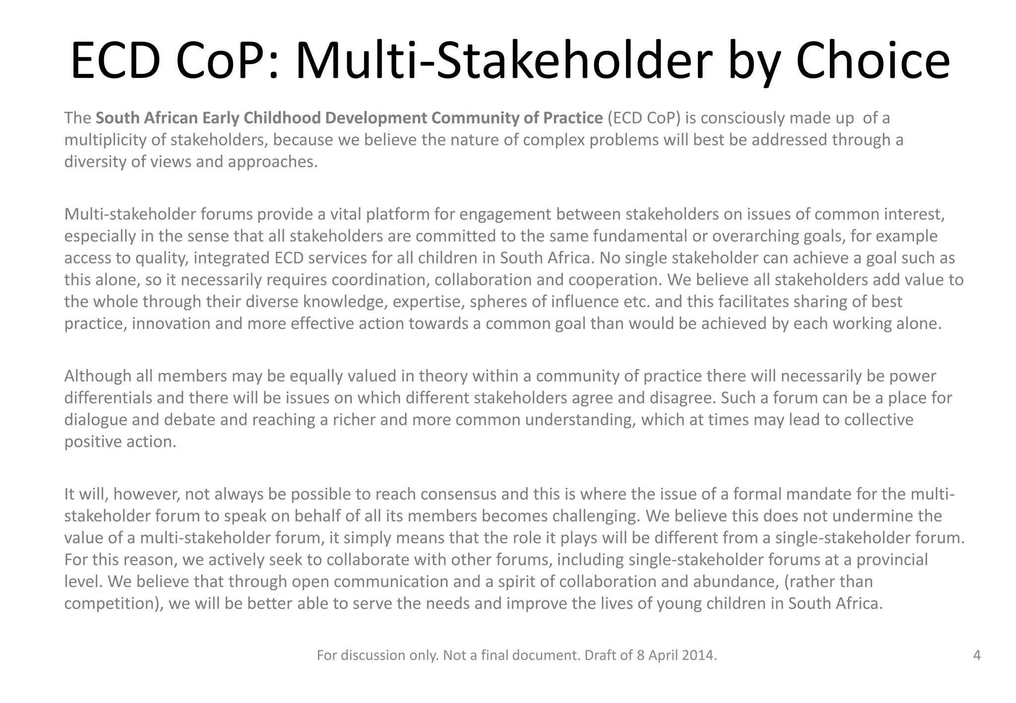 DRAFT ECD CoP Principles of Engagement document | PPT