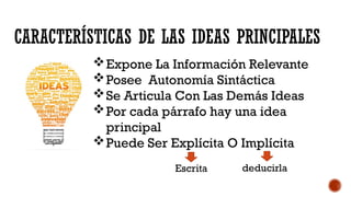 IDEAS PRINCIPALES Y SECUNDARIAS DE LOS TEXTOS | PPTX
