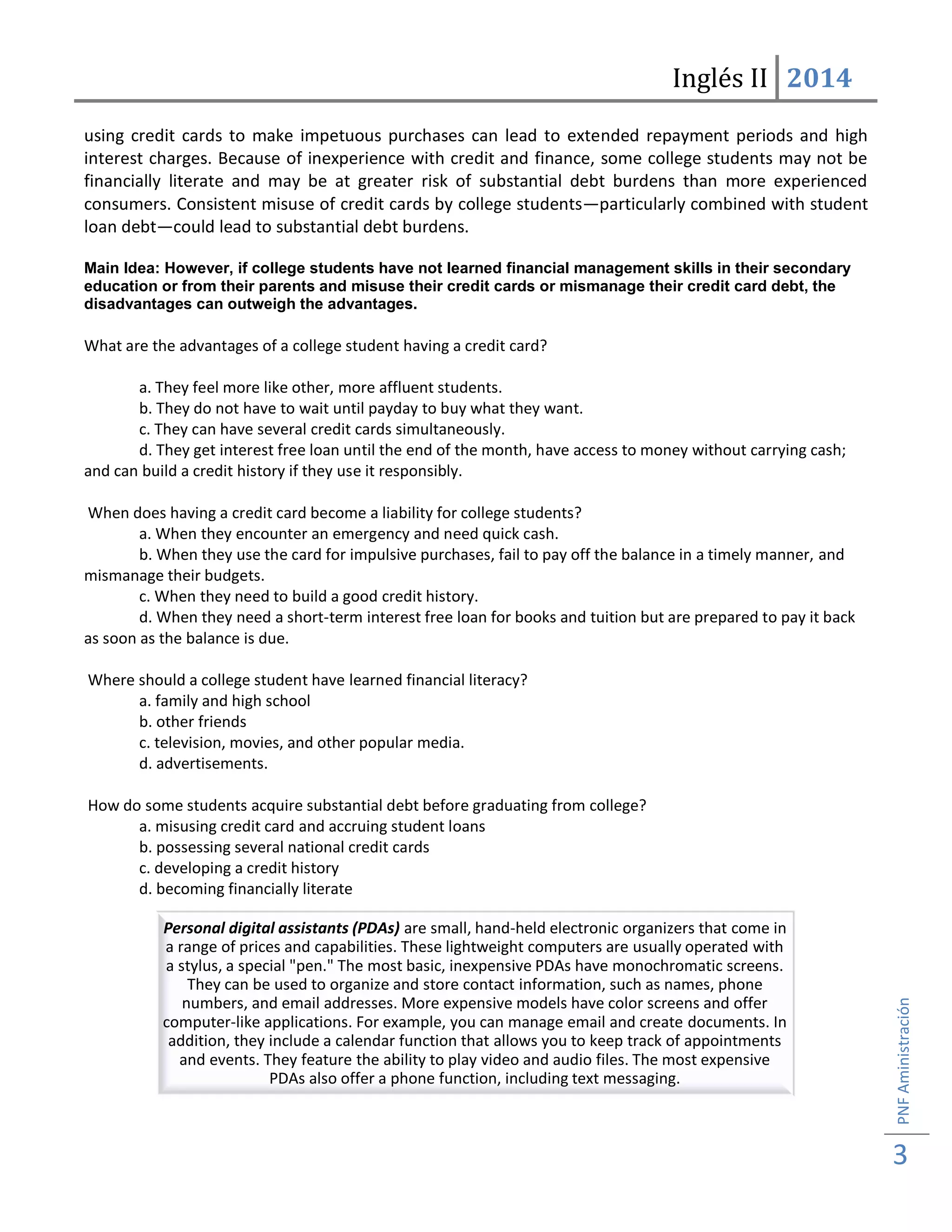 Ideas principales y secundarias ingles 2 mayo 2014 | PDF