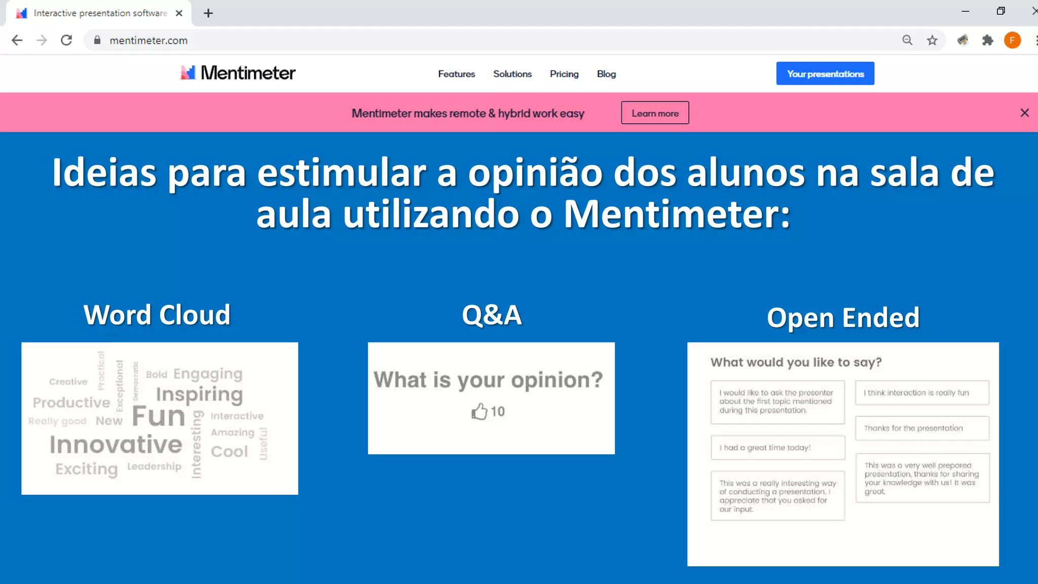 Ideias com o Mentimeter | PPTX