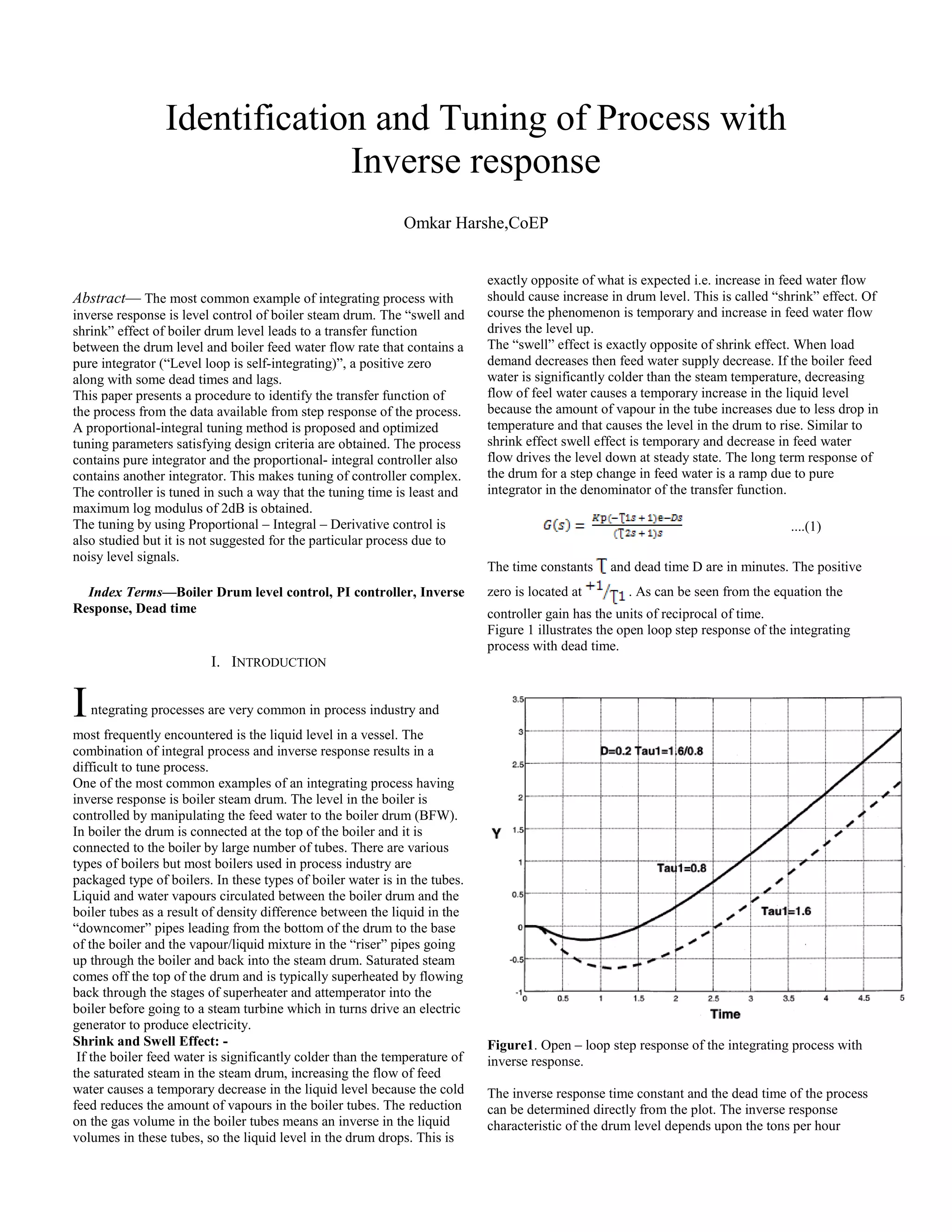 Identification And Tuning Of Process With Inverse Response Pdf
