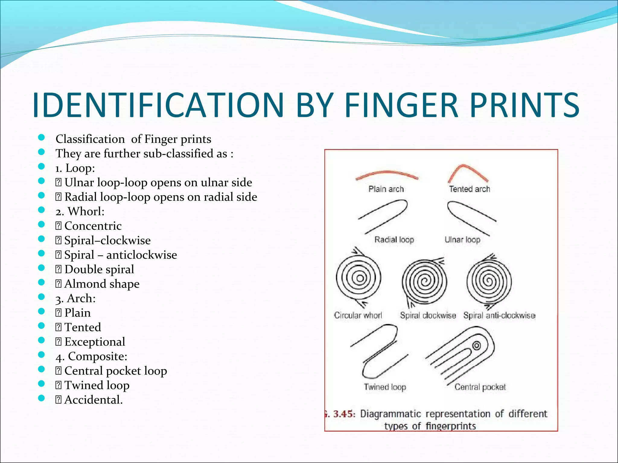 IDENTIFICATION BY SCARS, TATOO MARKS, FINGER PRINT, FOOT PRINTS , SHOE ...