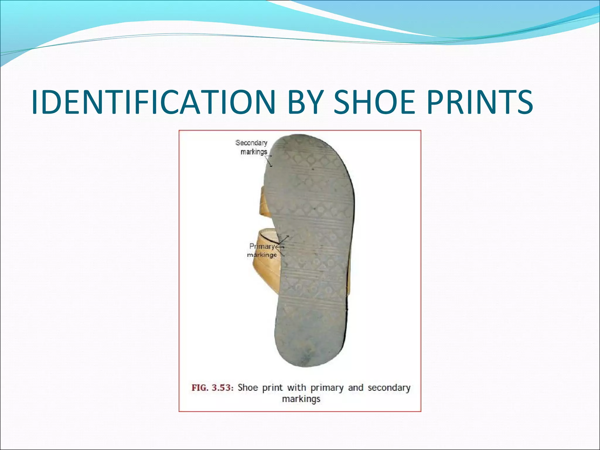 IDENTIFICATION BY SCARS, TATOO MARKS, FINGER PRINT, FOOT PRINTS , SHOE ...