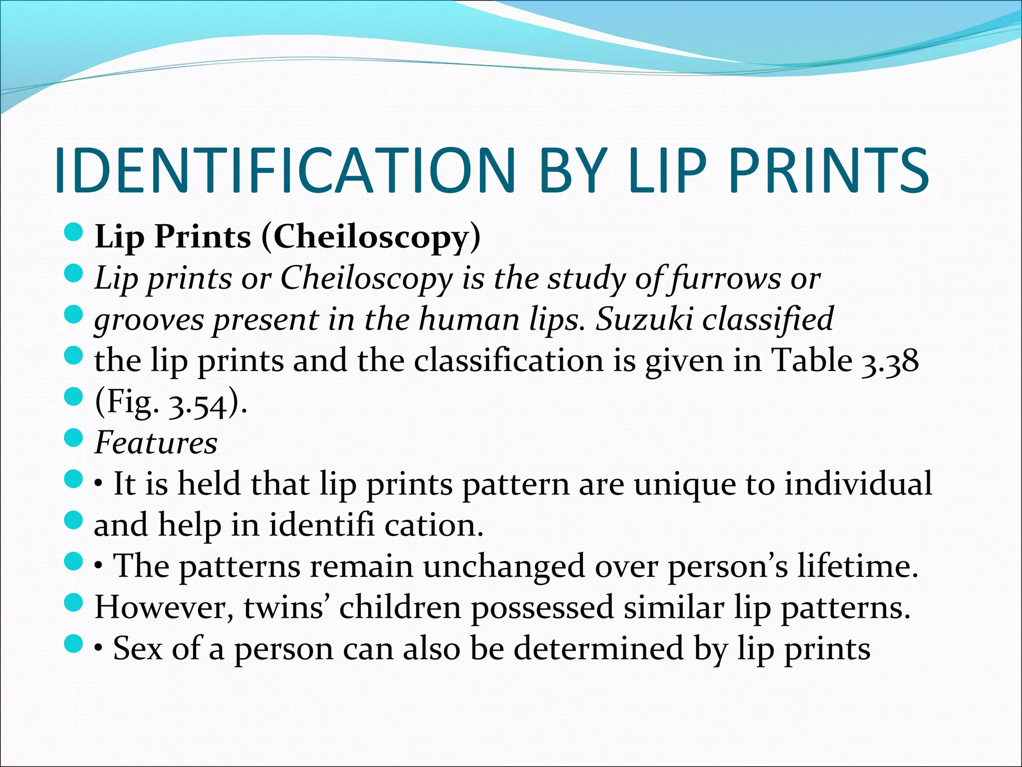 IDENTIFICATION BY SCARS, TATOO MARKS, FINGER PRINT, FOOT PRINTS , SHOE ...