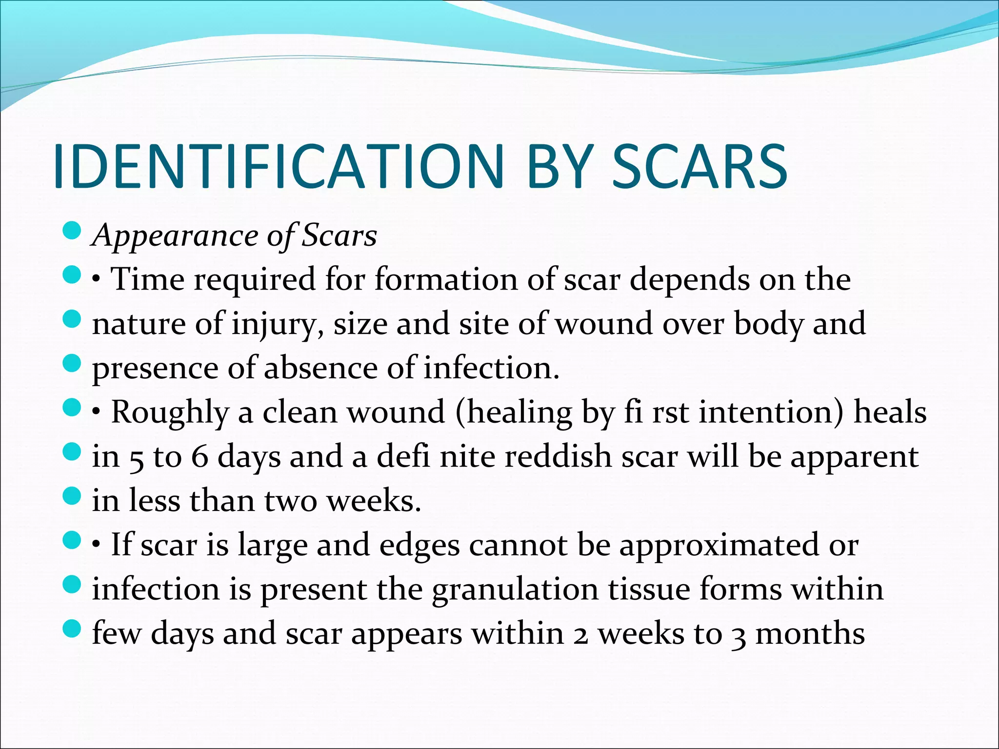 IDENTIFICATION BY SCARS, TATOO MARKS, FINGER PRINT, FOOT PRINTS , SHOE ...