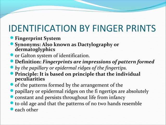 IDENTIFICATION BY SCARS, TATOO MARKS, FINGER PRINT, FOOT PRINTS , SHOE ...
