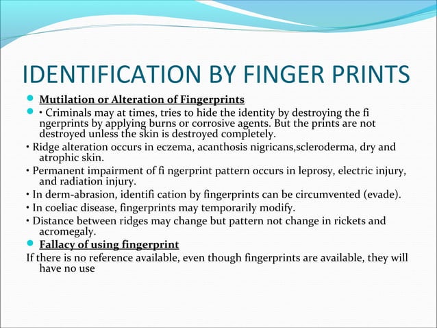 IDENTIFICATION BY SCARS, TATOO MARKS, FINGER PRINT, FOOT PRINTS , SHOE ...