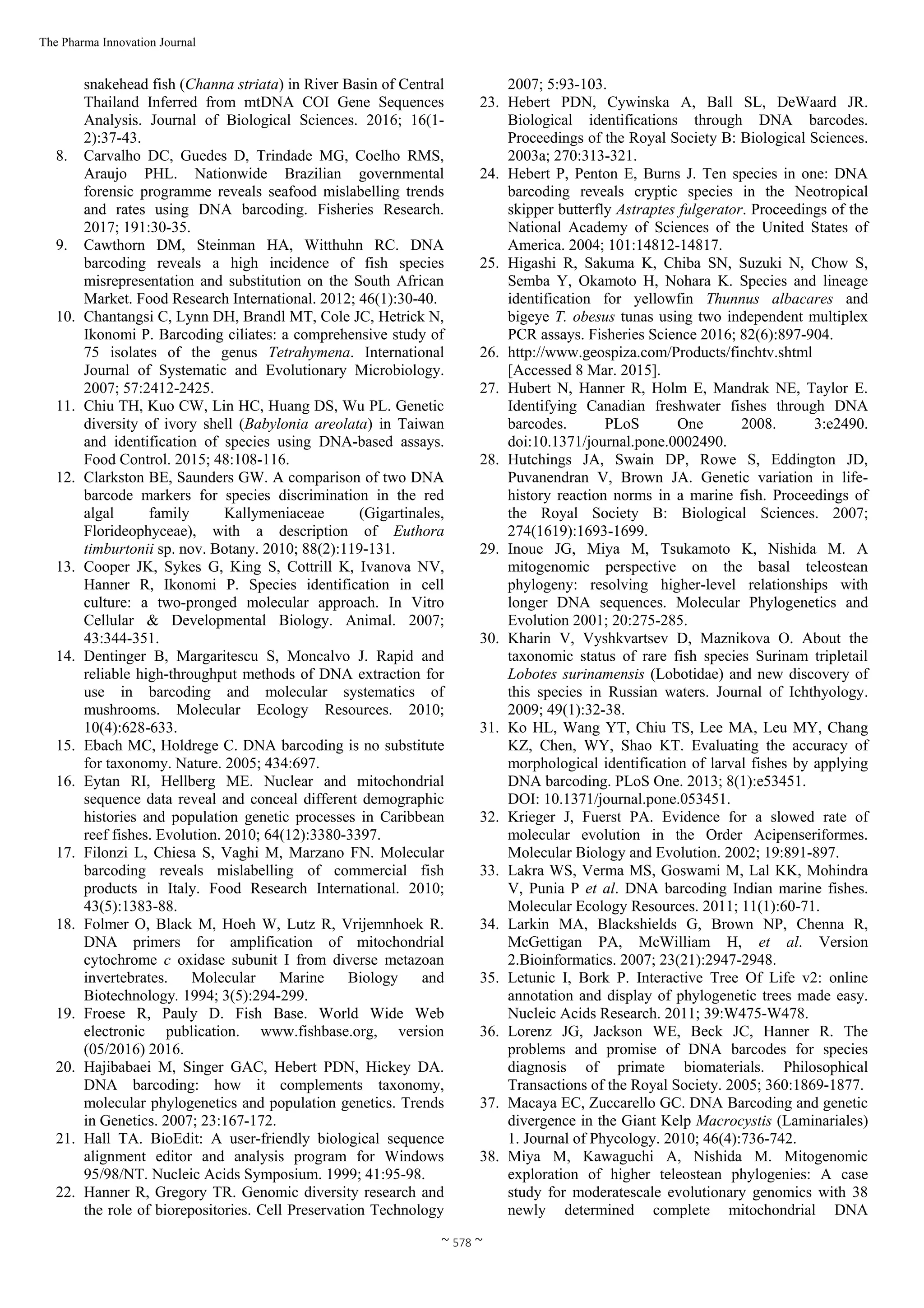 Identification of fish species using dna barcode from visakhapatnam ...