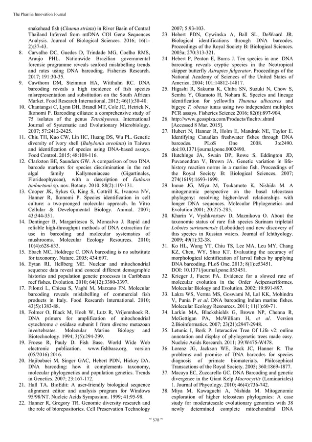 Identification of fish species using dna barcode from visakhapatnam ...