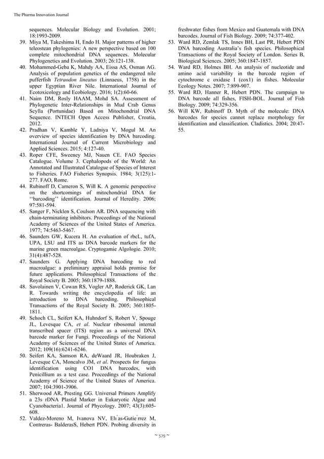 Identification of fish species using dna barcode from visakhapatnam ...