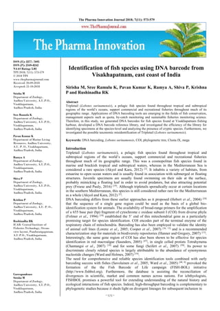 Identification of fish species using dna barcode from visakhapatnam ...