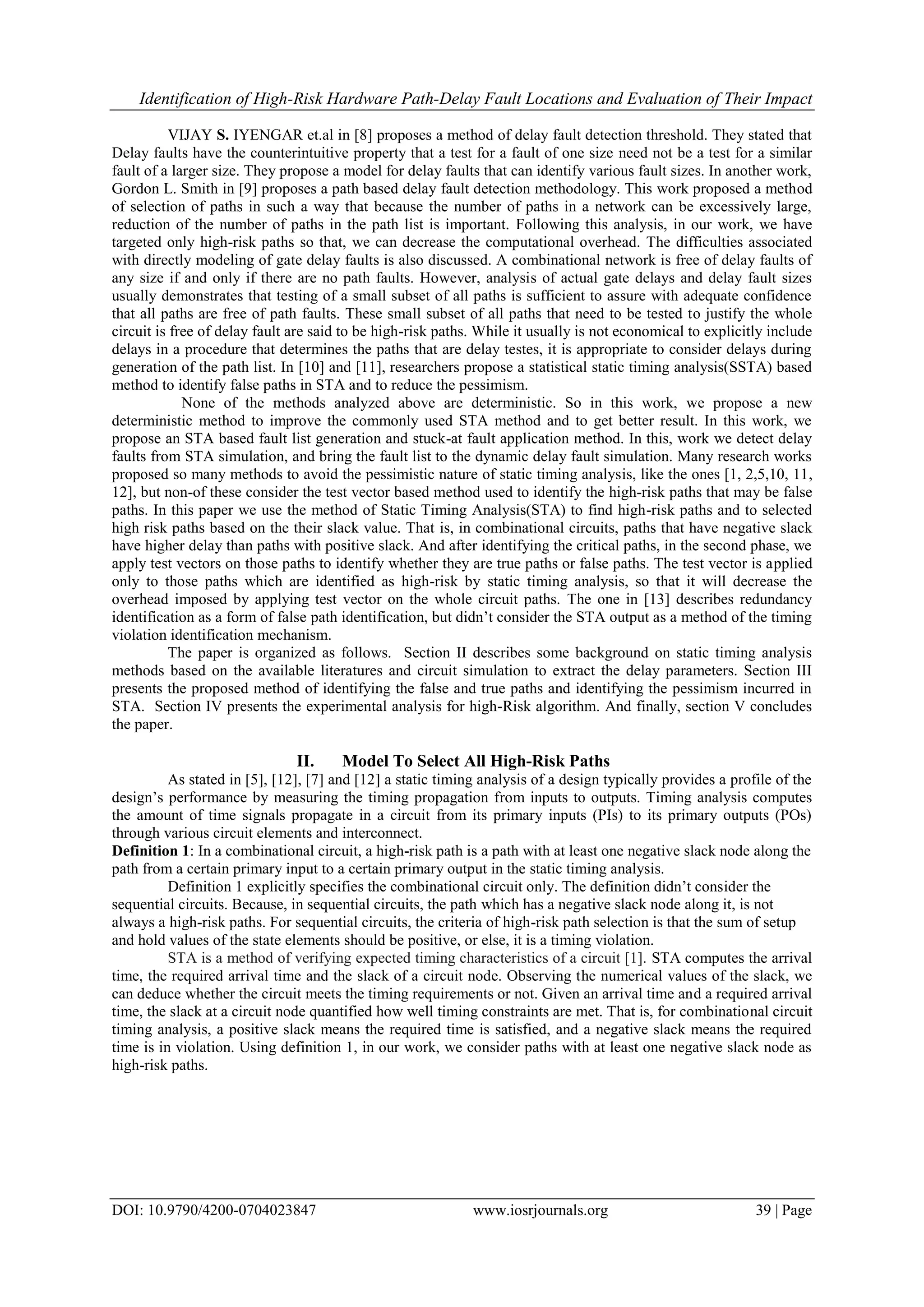 Identification Of High Risk Hardware Path Delay Fault Locations And