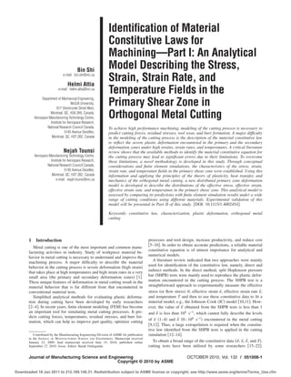 Identification of material constitutive laws for machining 1 | PDF