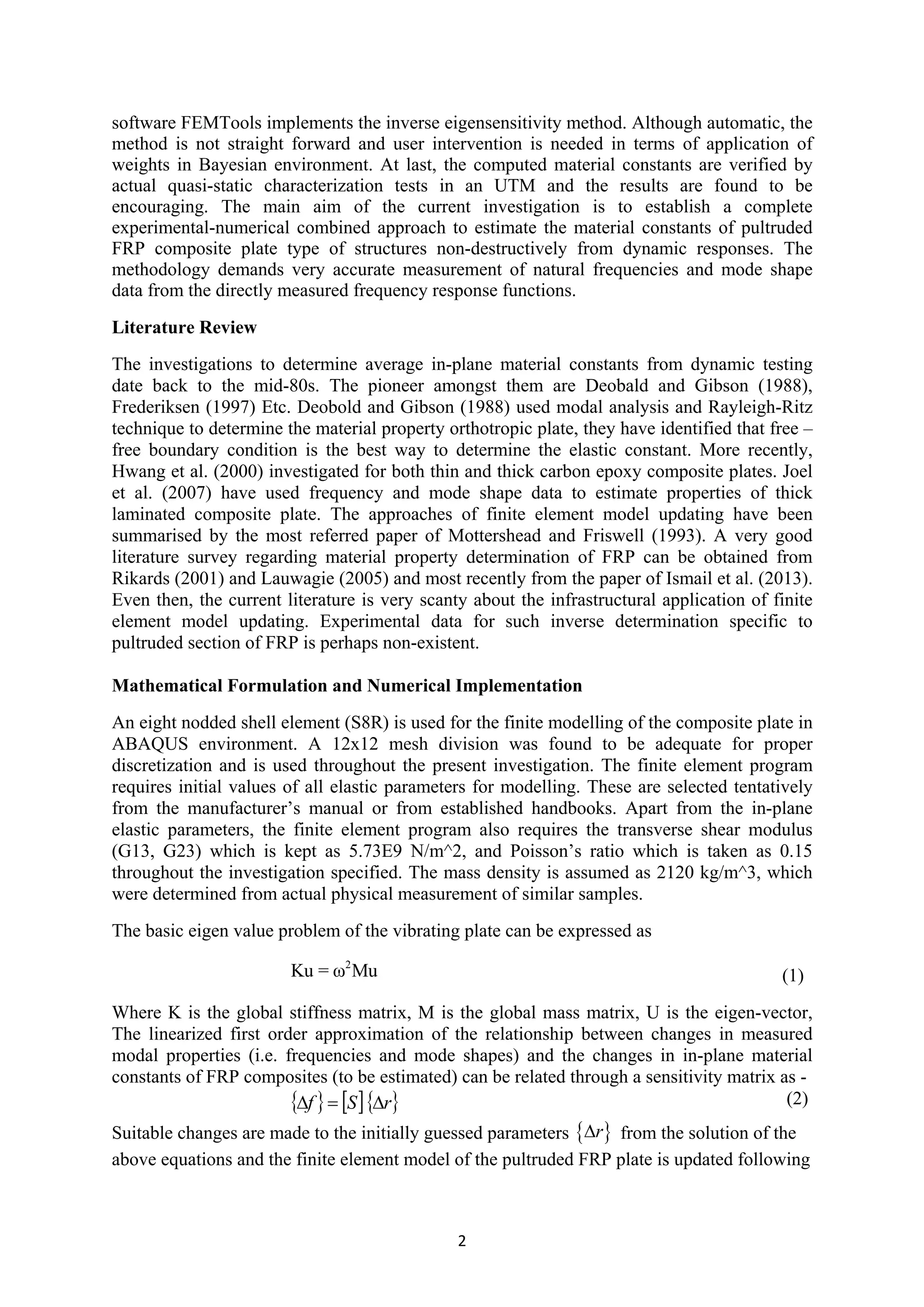 Identification Of Material Parameters Of Pultruded Frp Composite Plates Using Finite Element